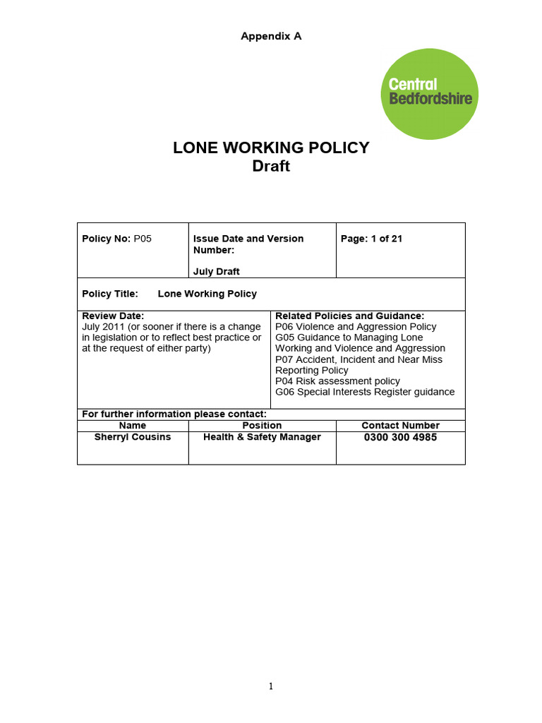 Lone Working Safety Guide | PDF | Occupational Safety And Health | Risk ...
