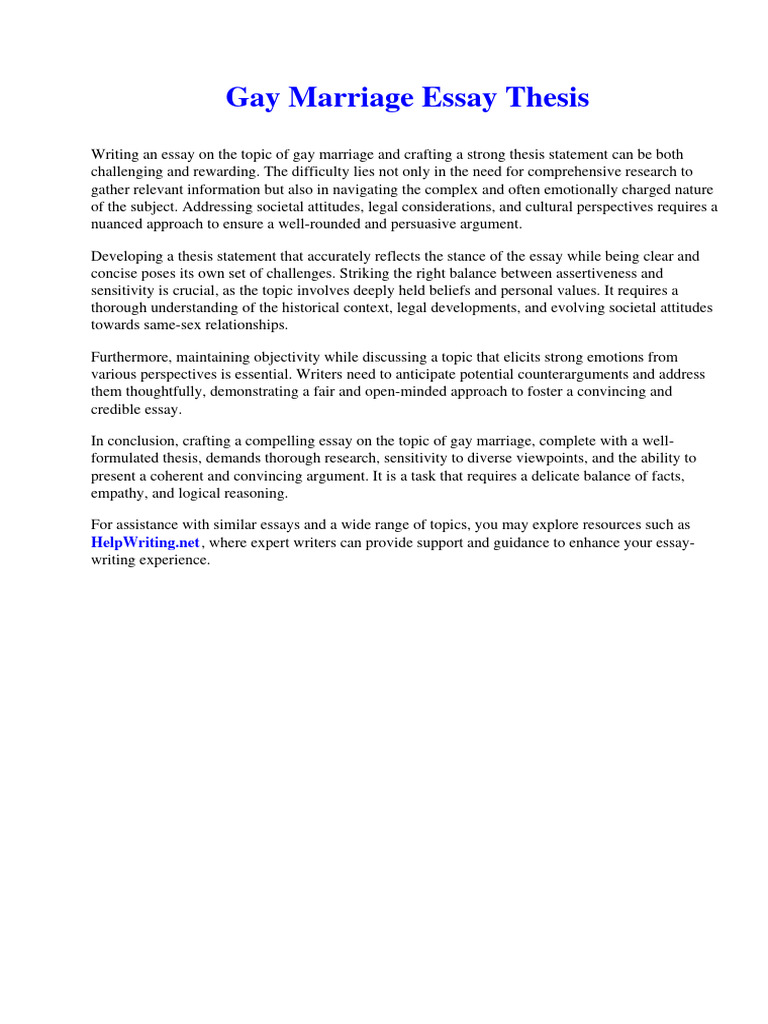 Gay Marriage Essay Thesis | PDF | Sociology | Essays
