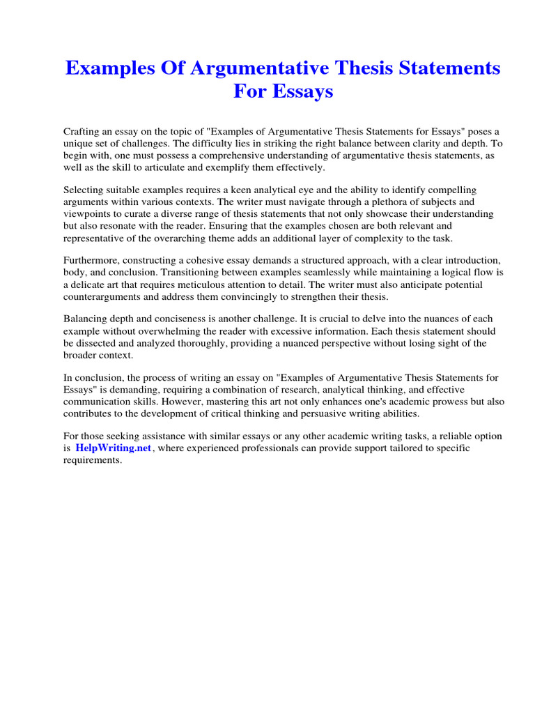 Examples of Argumentative Thesis Statements For Essays | Download Free ...