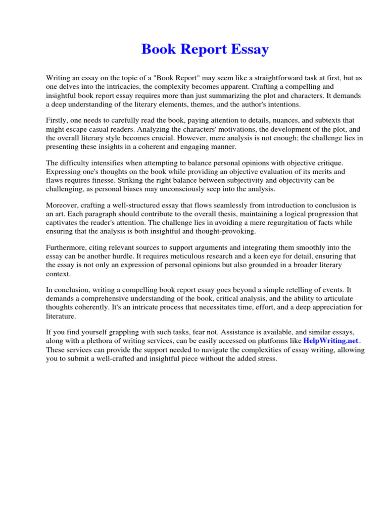 Book Report Essay | PDF | Essays | Books