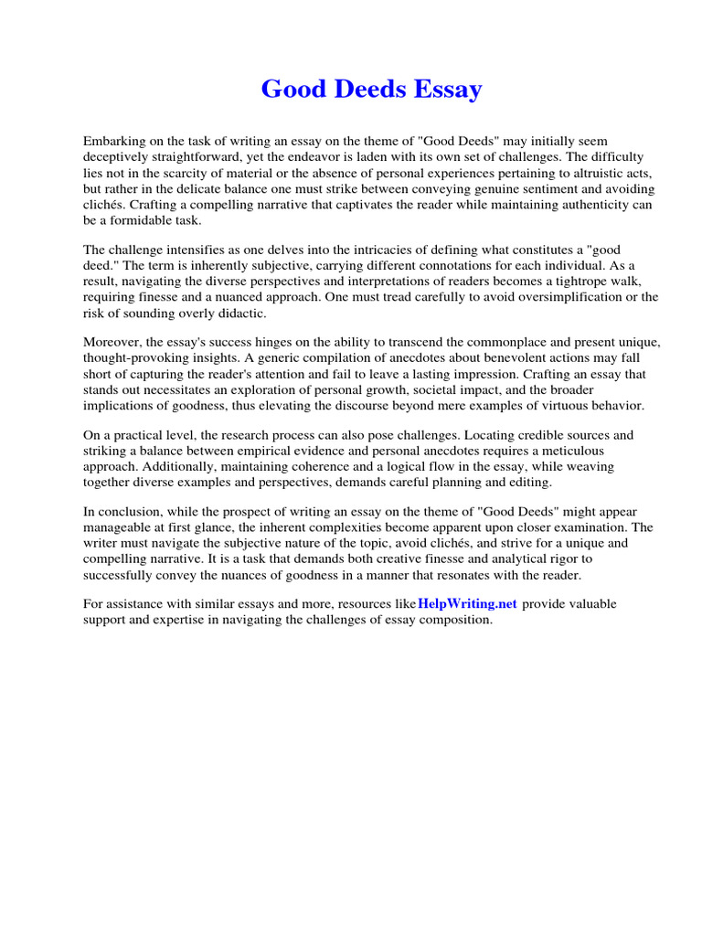 Good Deeds Essay | PDF | Educational Assessment | Learning