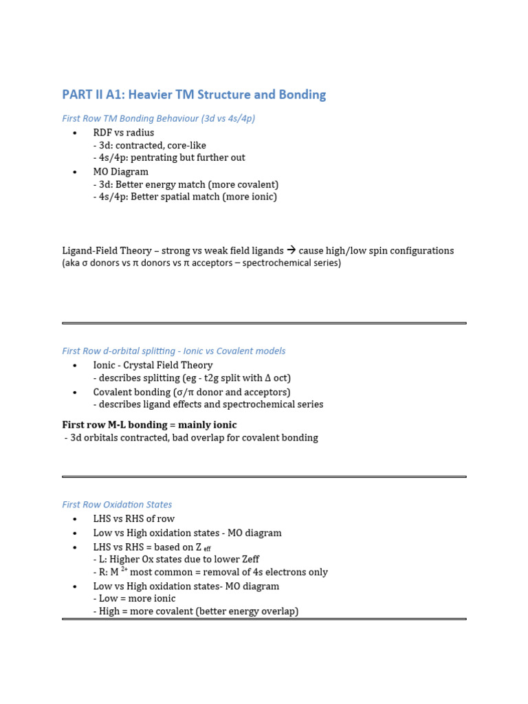 Heavier TM Structure and Bonding Notes | PDF | Chemical Bond | Covalent ...