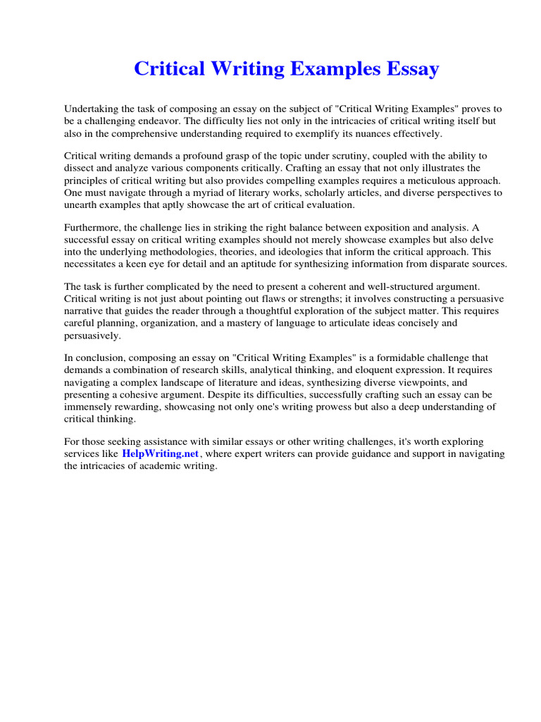 Critical Writing Examples Essay | PDF | School Meal | Sex Education