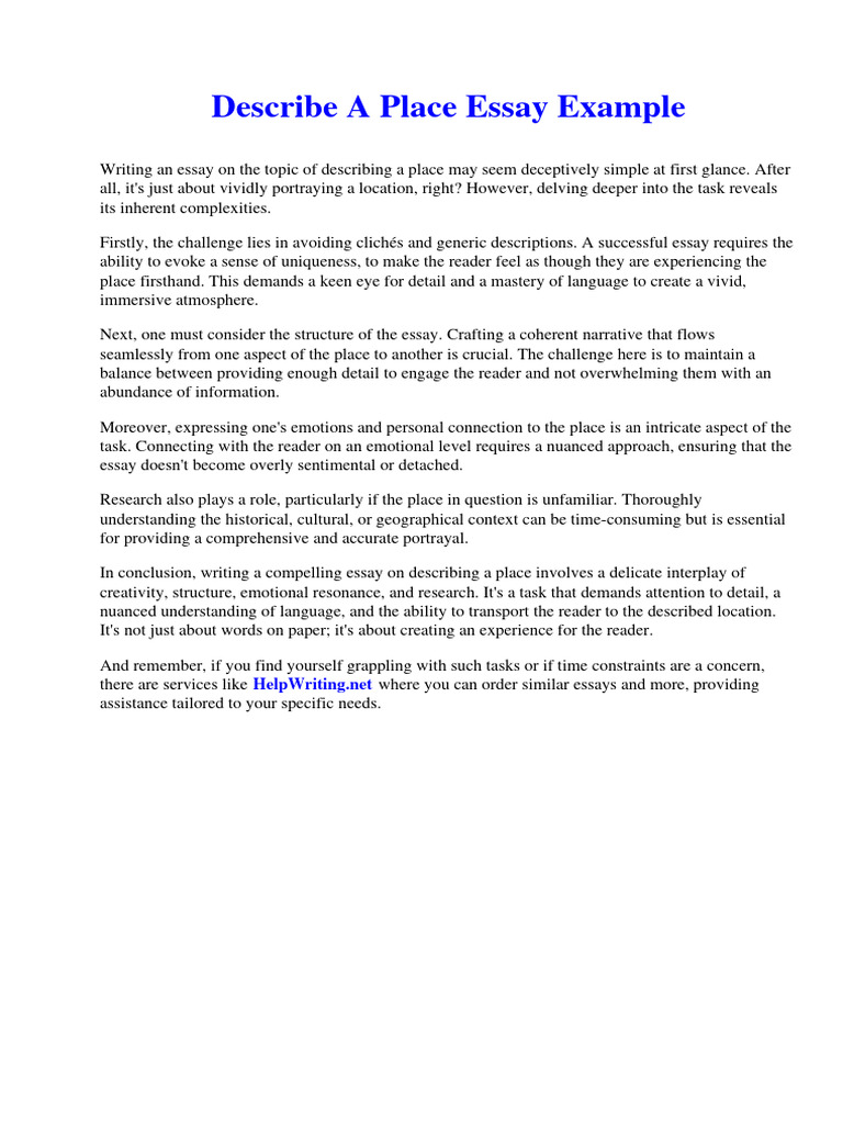 Descriptive Place Essay Examples
