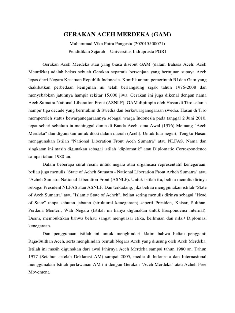 Gerakan Aceh Merdeka Gam | PDF