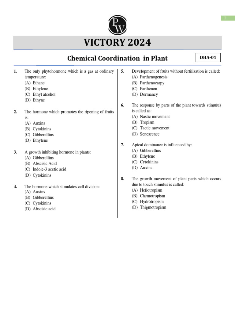 Chemical Coordination in Plants - Daily Home Assignment 01 | PDF ...