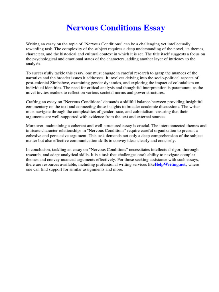 Nervous Conditions Essay | Download Free PDF | Essays | Behavior