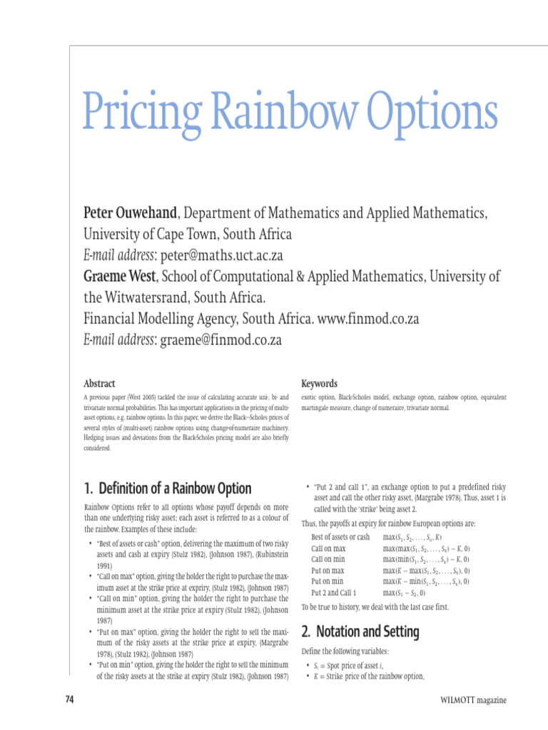 Pricing Rainbow Options Pdf Option Finance Black Scholes Model