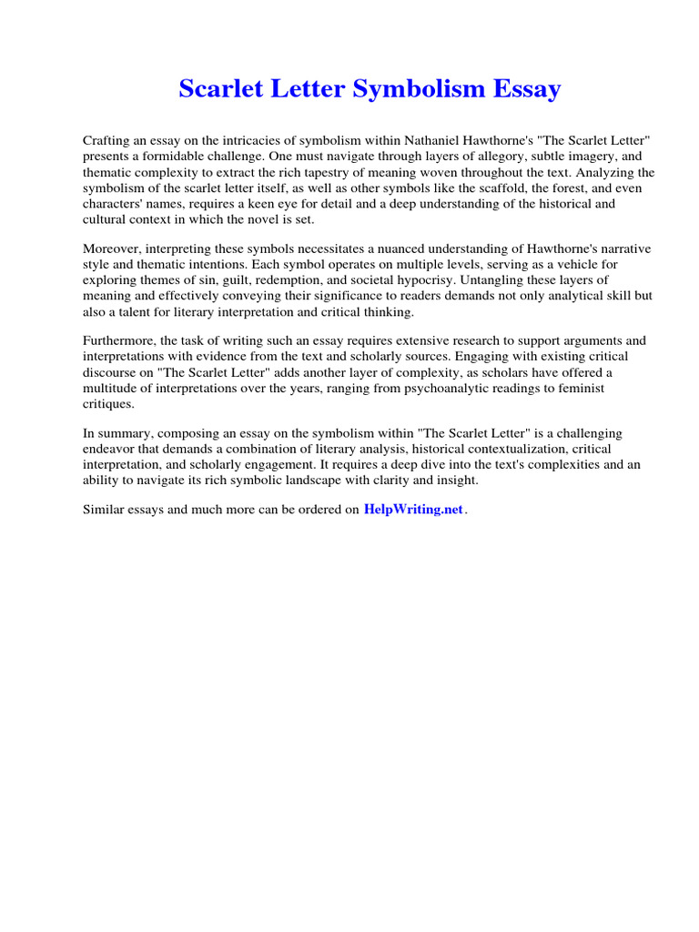 Scarlet Letter Symbolism Essay | PDF | Othello | The Scarlet Letter