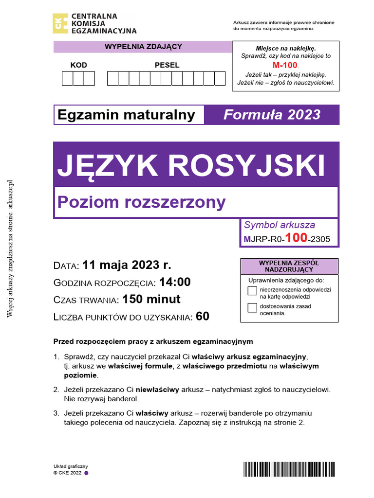 Jezyk Rosyjski 2023 Maj Matura Rozszerzona | PDF
