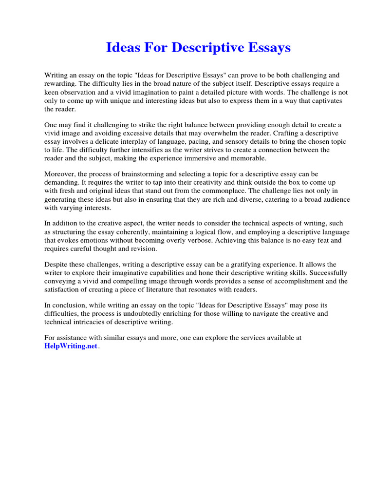 Ideas For Descriptive Essays | PDF | Essays | Credit