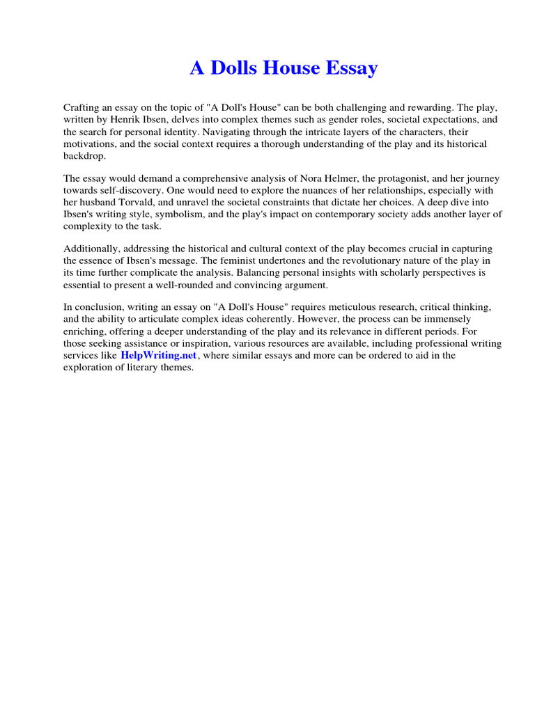 A Dolls House Essay | PDF | A Doll's House