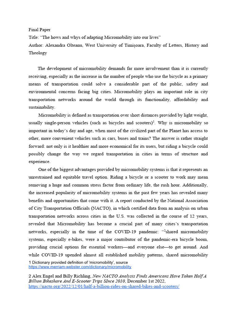 Alexandra Olteanu - Final Paper | PDF | Transport | Land Transport