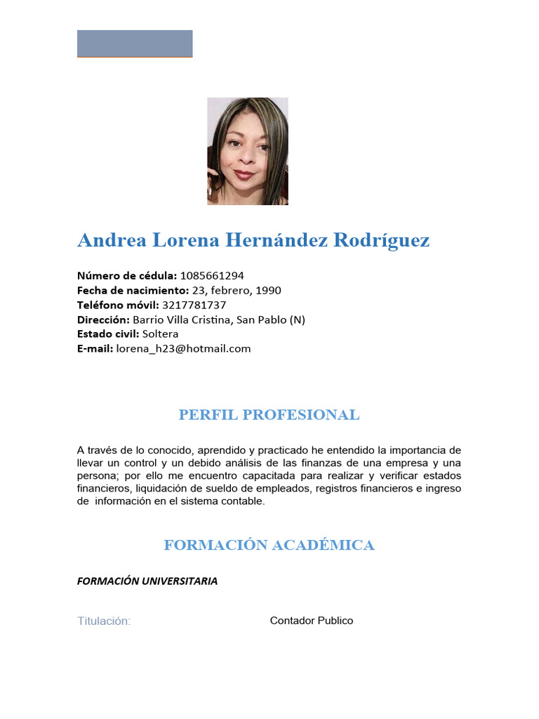 Formato de Hoja de Vida Andrea Hernandez.23 | PDF | Contador | Business