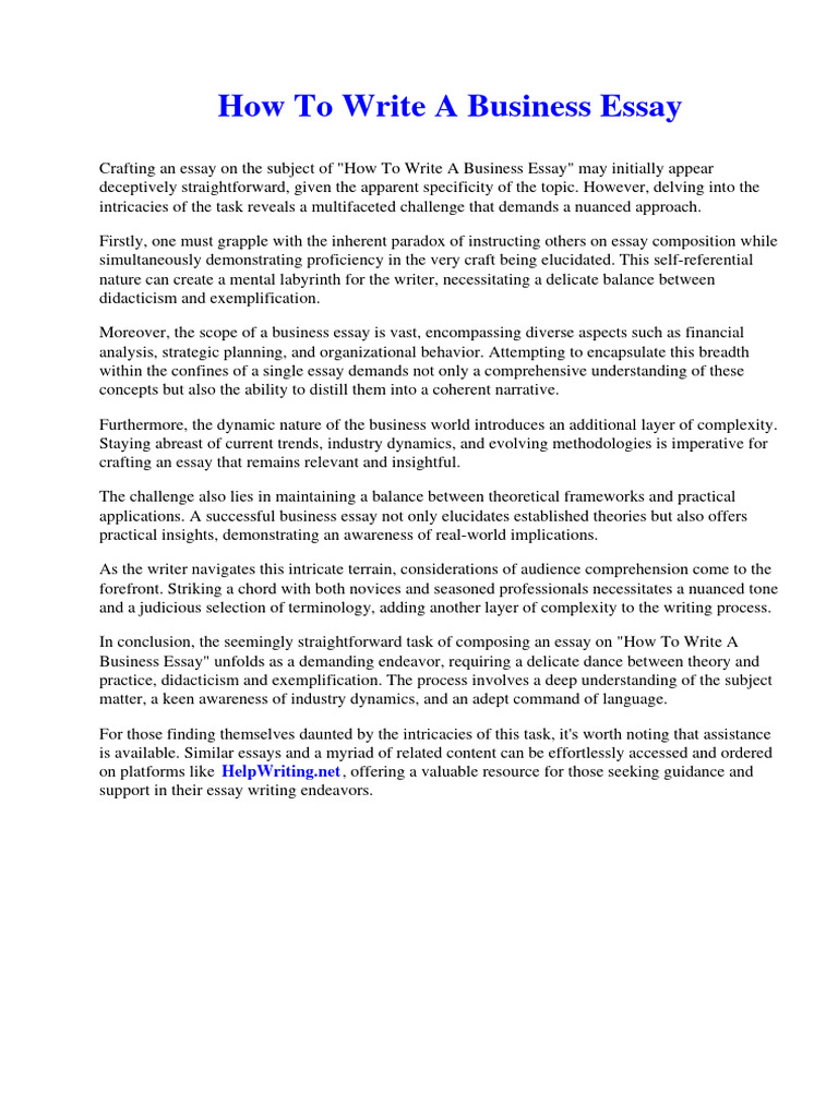 How To Write A Business Essay | Download Free PDF | Essays ...