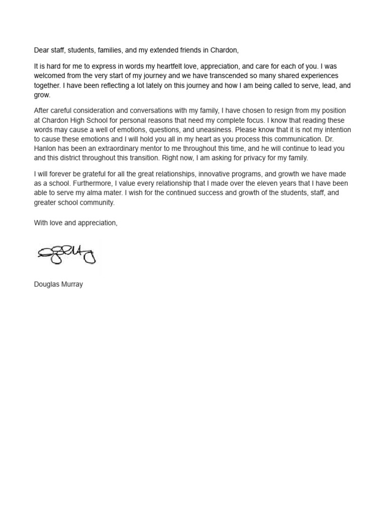 Murray Resignation Letter | PDF