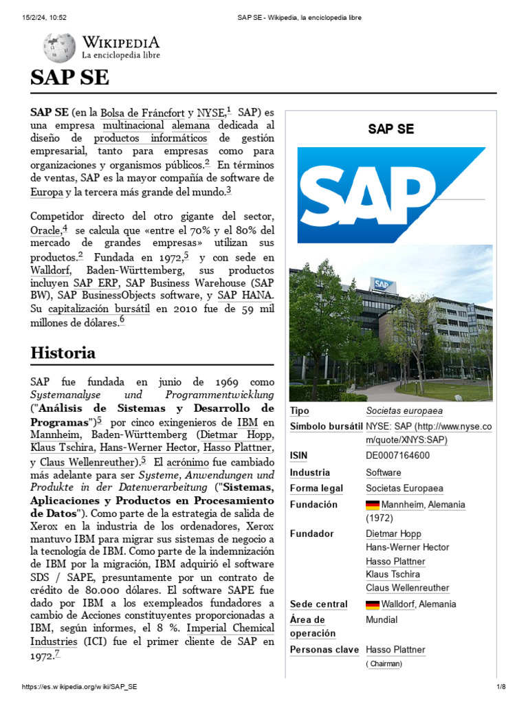 SAP SE - Wikipedia, La Enciclopedia Libre | PDF | Tecnologías de la ...