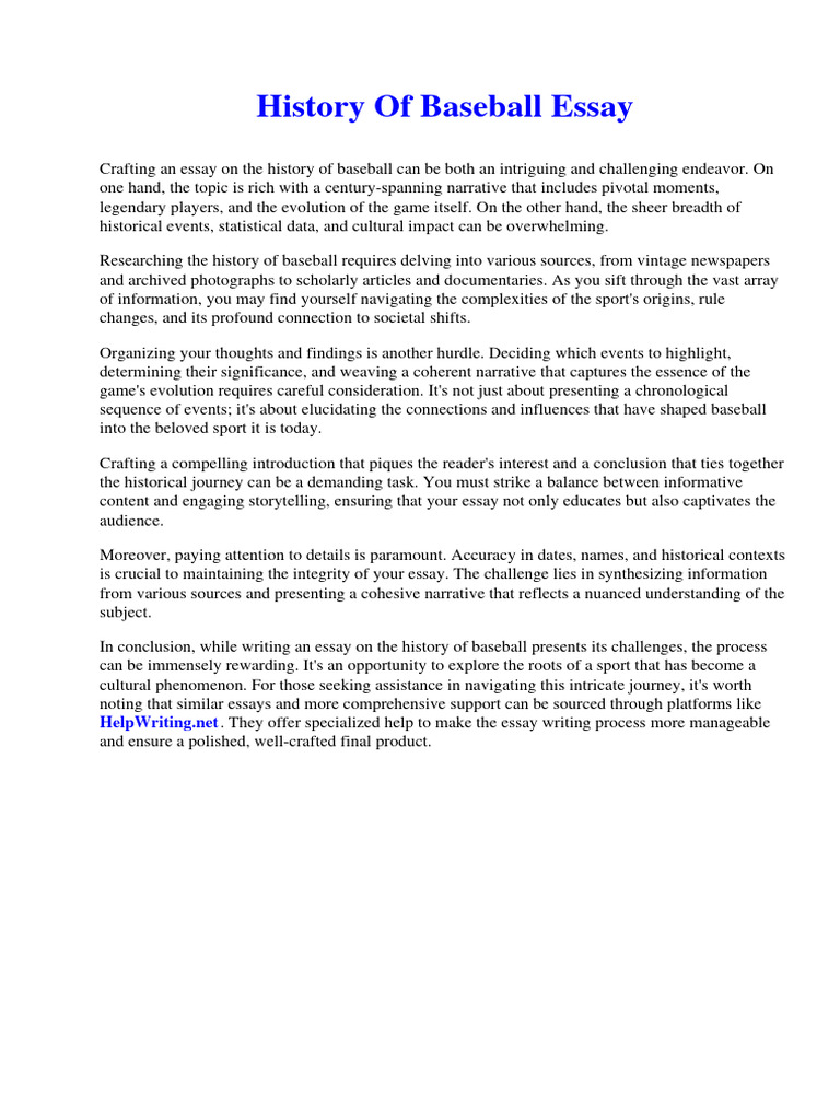 History of Baseball Essay | PDF | Glasses | Narrative