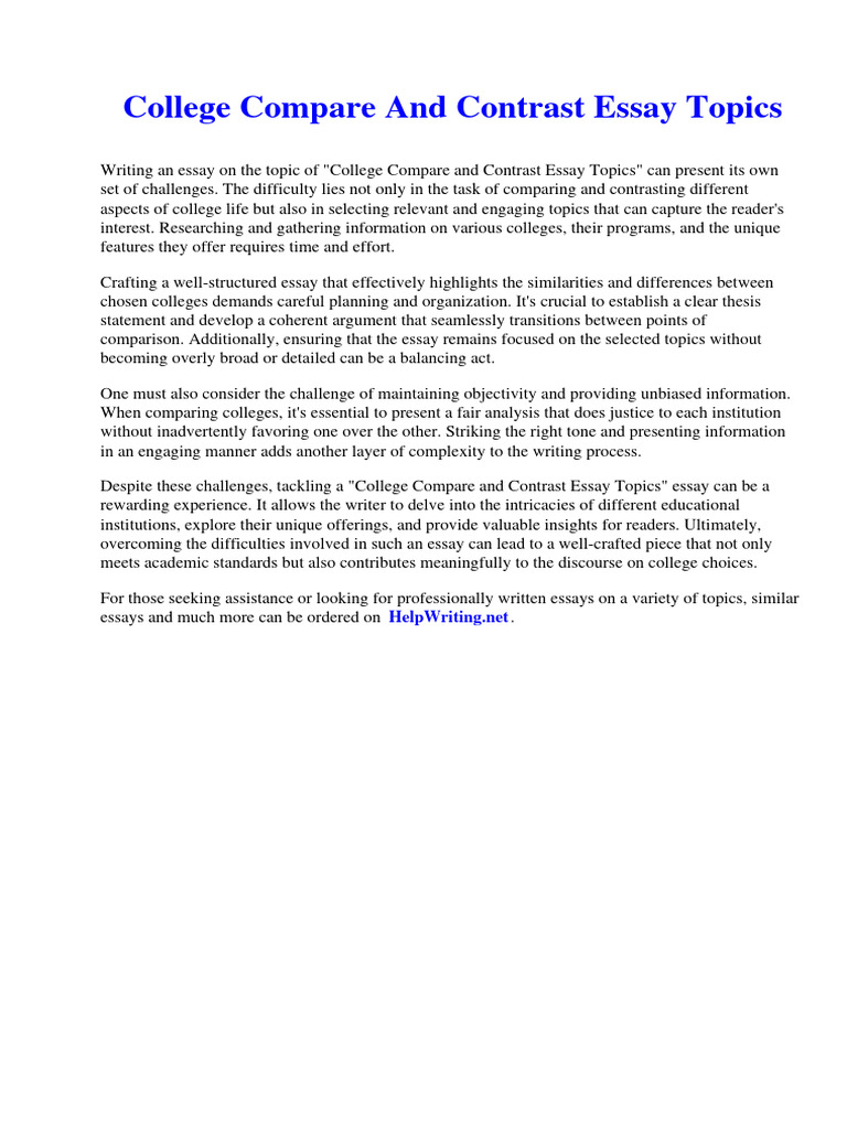 College Compare and Contrast Essay Topics | PDF | Essays | Hamlet