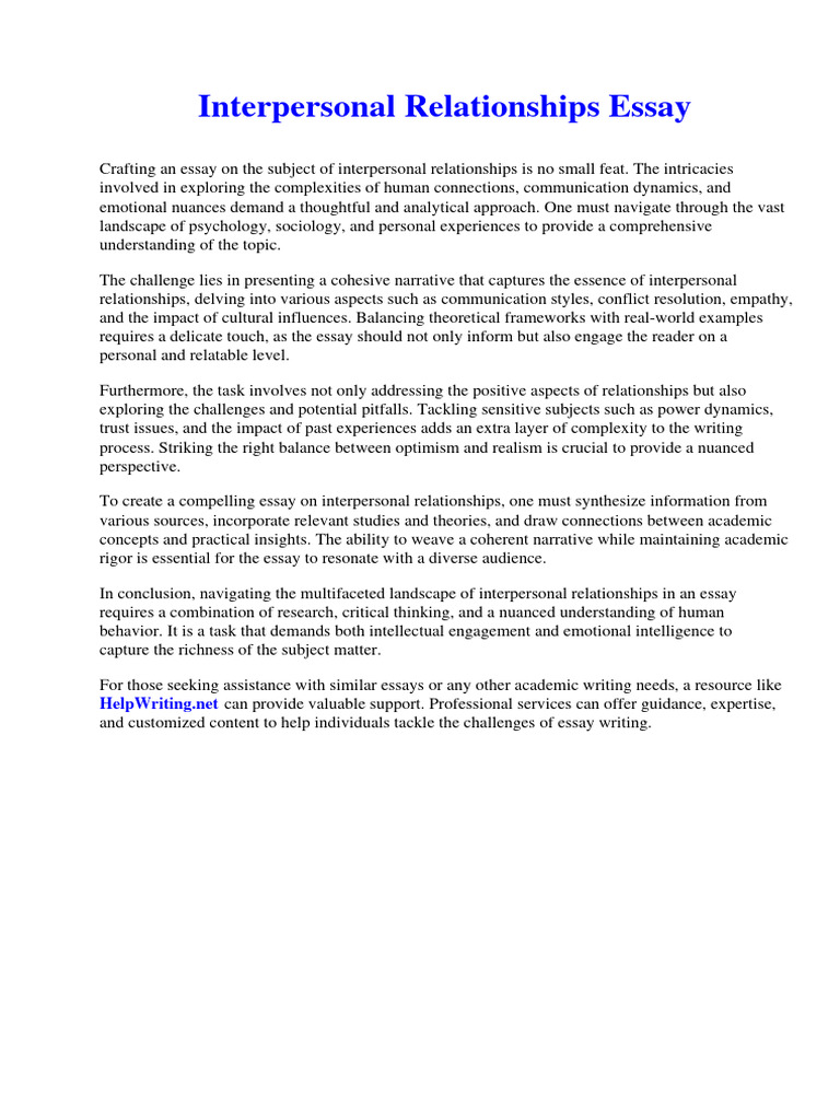 Interpersonal Relationships Essay | PDF | Supplemental Nutrition ...