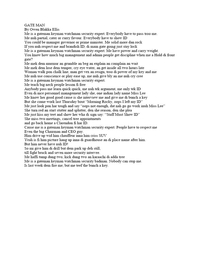 GATE MAN Poem | PDF