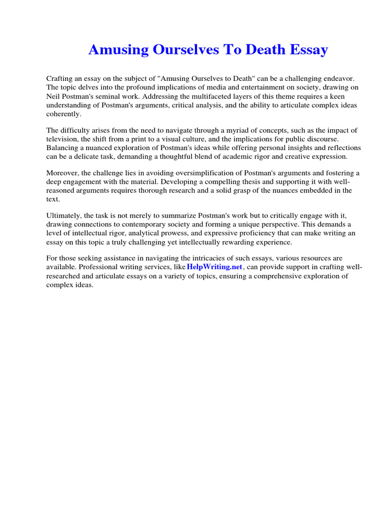 Amusing Ourselves To Death Essay | PDF | Punishments | Essays