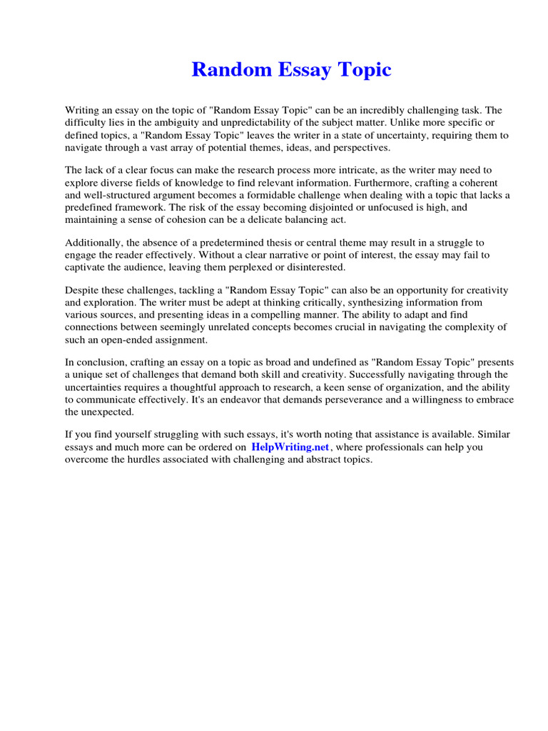 Random Essay Topic | Download Free PDF | Holy Spirit | School Counselor