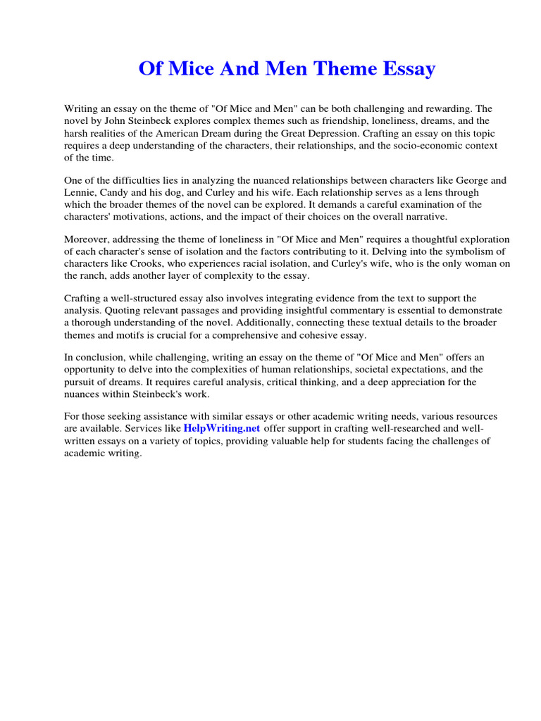 Of Mice and Men Theme Essay | PDF