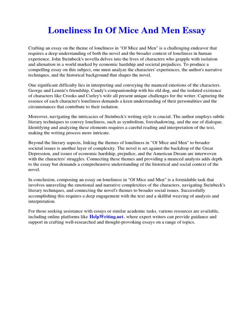 Loneliness in of Mice and Men Essay | PDF | Politics | Social Science
