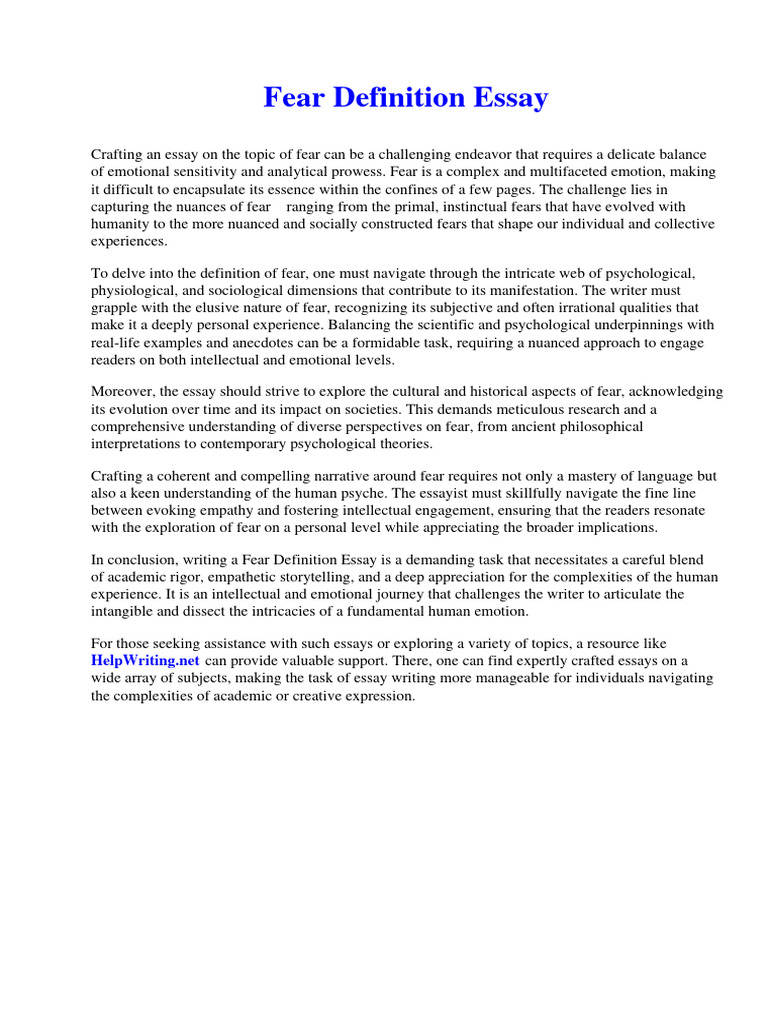 Fear Definition Essay | PDF | Homer | Attitude (Psychology)