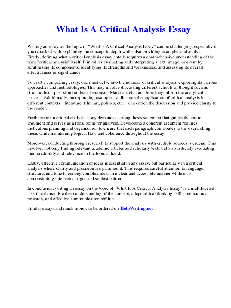 What Is A Critical Analysis Essay | PDF | Critical Thinking | Marxism