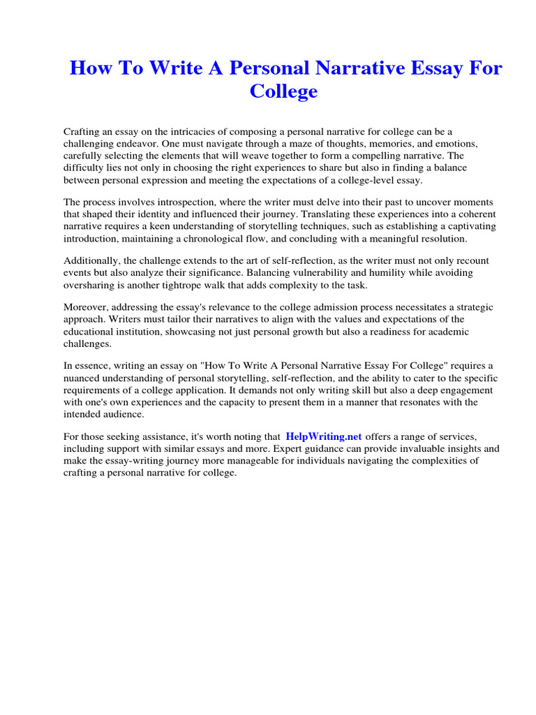 How To Write A Personal Narrative Essay For College | Download Free PDF ...