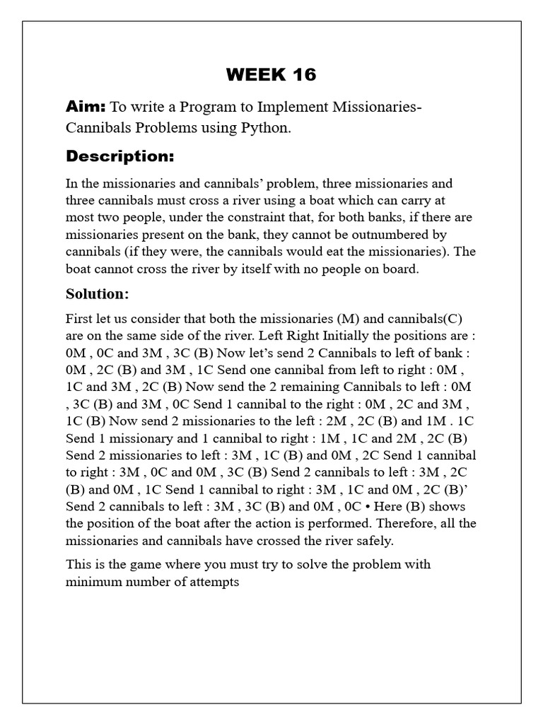 Missionaries and Cannibals Python Ai | PDF | Algorithms And Data Structures | Algorithms