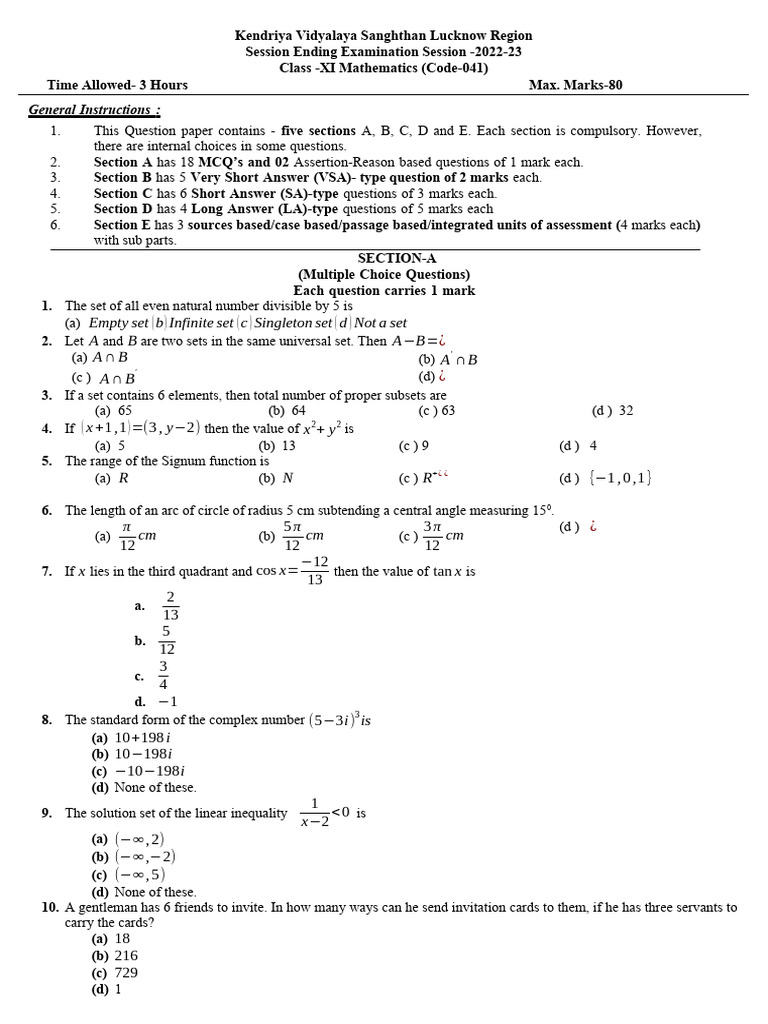 Xi Maths Qp Model Qp See Pdf Mathematics Mathematical Concepts