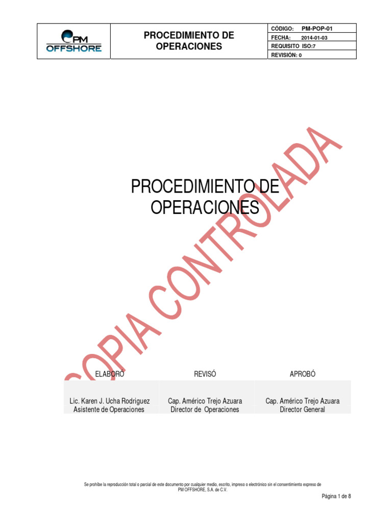 Pm-Fop-01 Procedimiento de Operaciones Rev. 0 | PDF | Gestión de recursos humanos | Economias