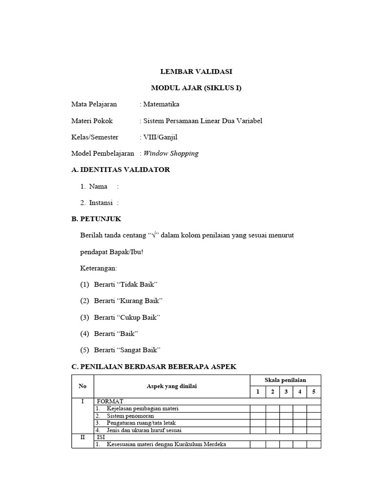 Lembar Validasi Modul Ajar I Pdf