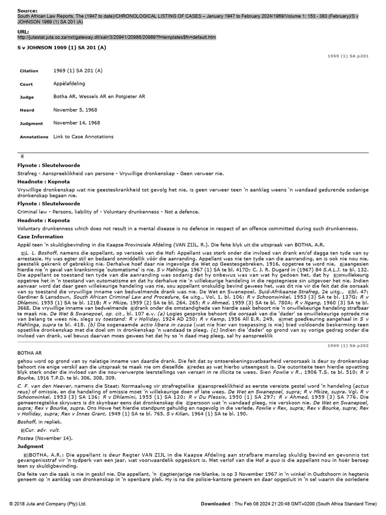 S V JOHNSON 1969 (1) SA 201 (A) | PDF