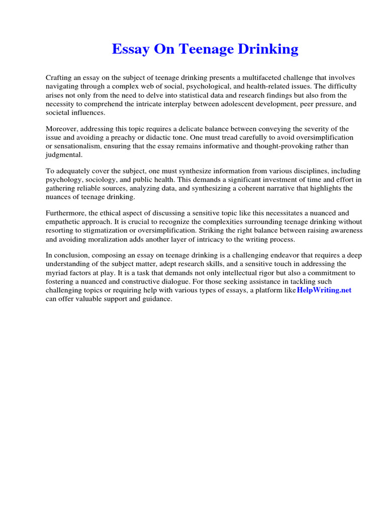 Essay On Teenage Drinking | PDF | Fluoride