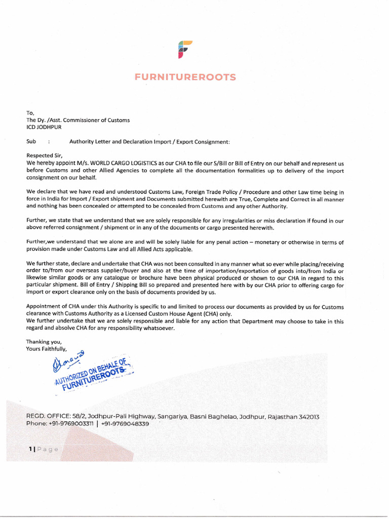 CHA Authority Letter | PDF | Customs | Economies