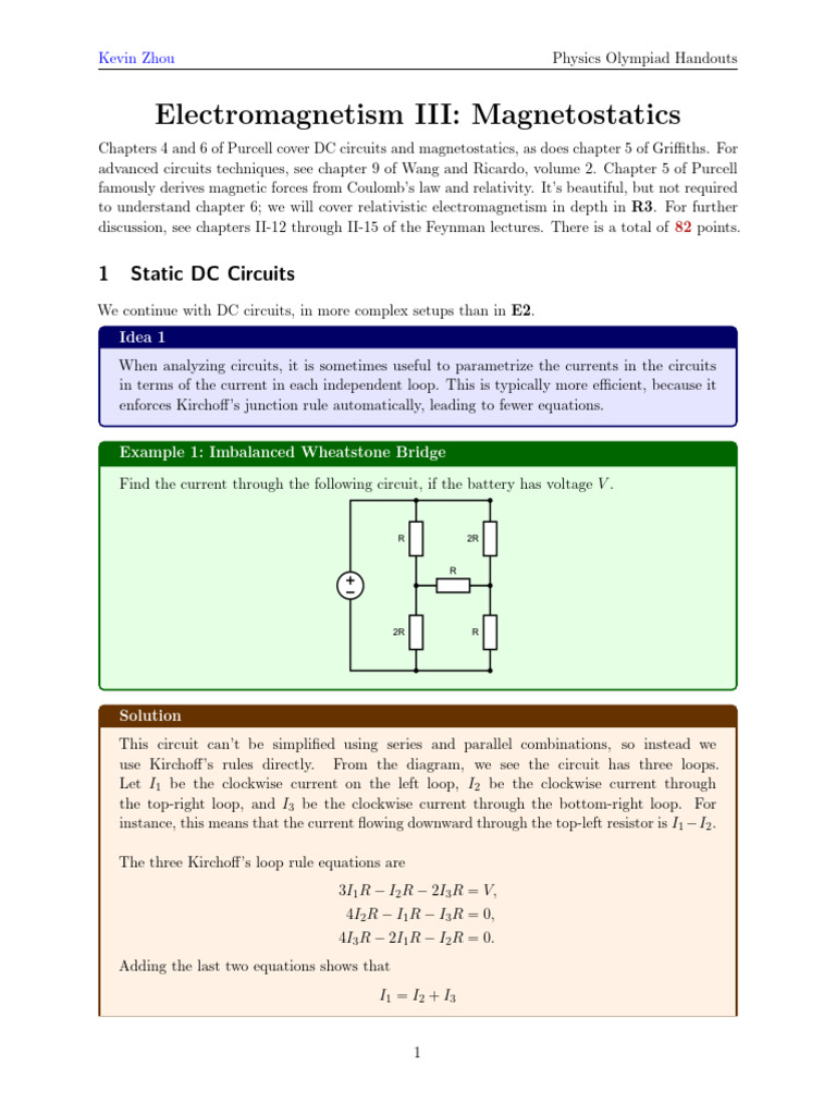 Electromagnetism III: Magnetostatics: 1 Static DC Circuits | PDF ...