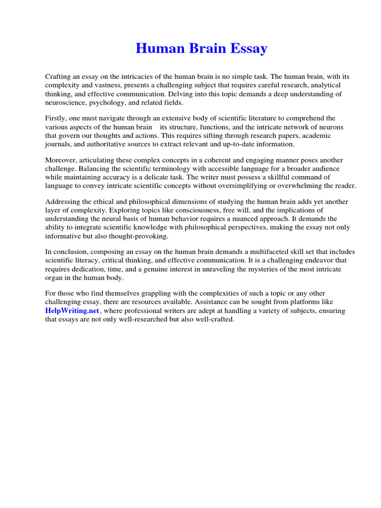 Human Brain Essay | Download Free PDF | Brain | Thought