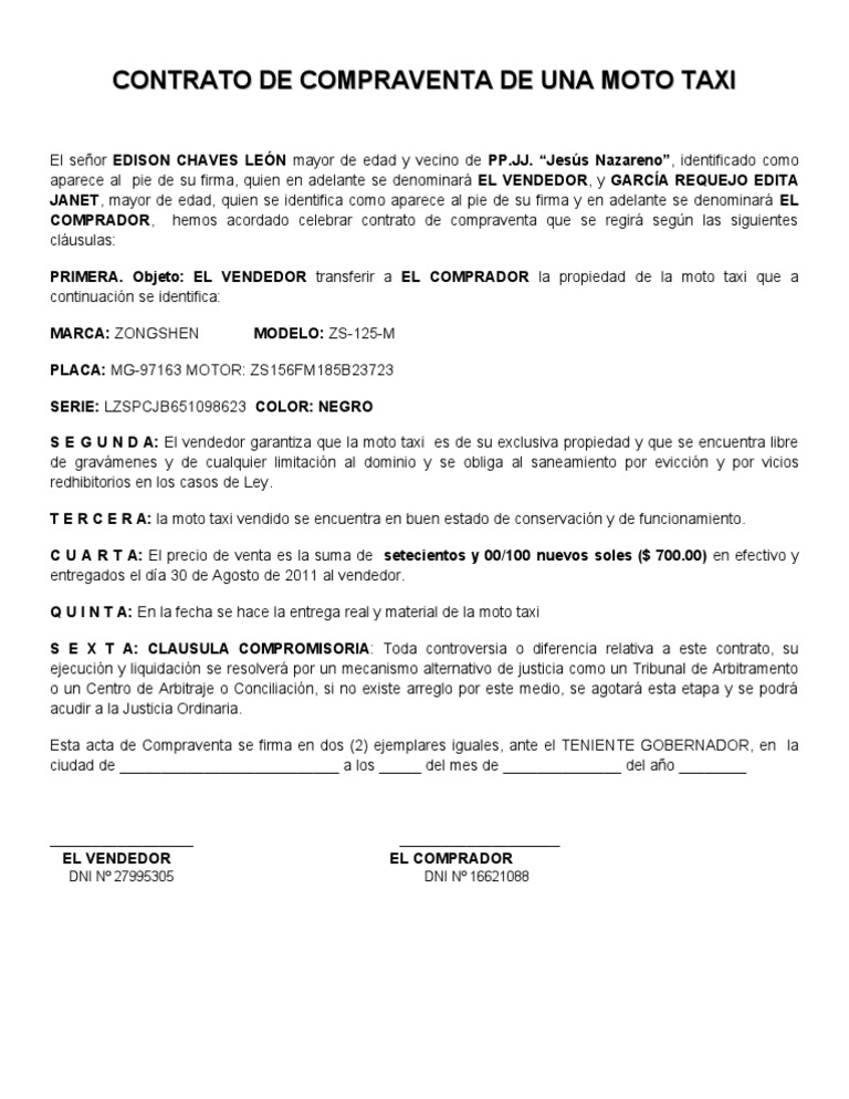 Machote Contrato De Compra Venta Contrato De Compraventa En General