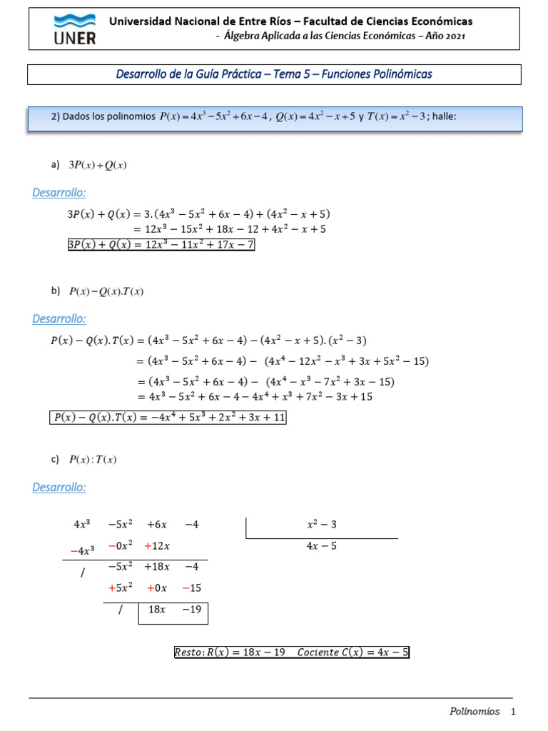 05 - Resolucion Guía Práctica Funciones Polinómicas | PDF | Ecuaciones | Análisis matemático