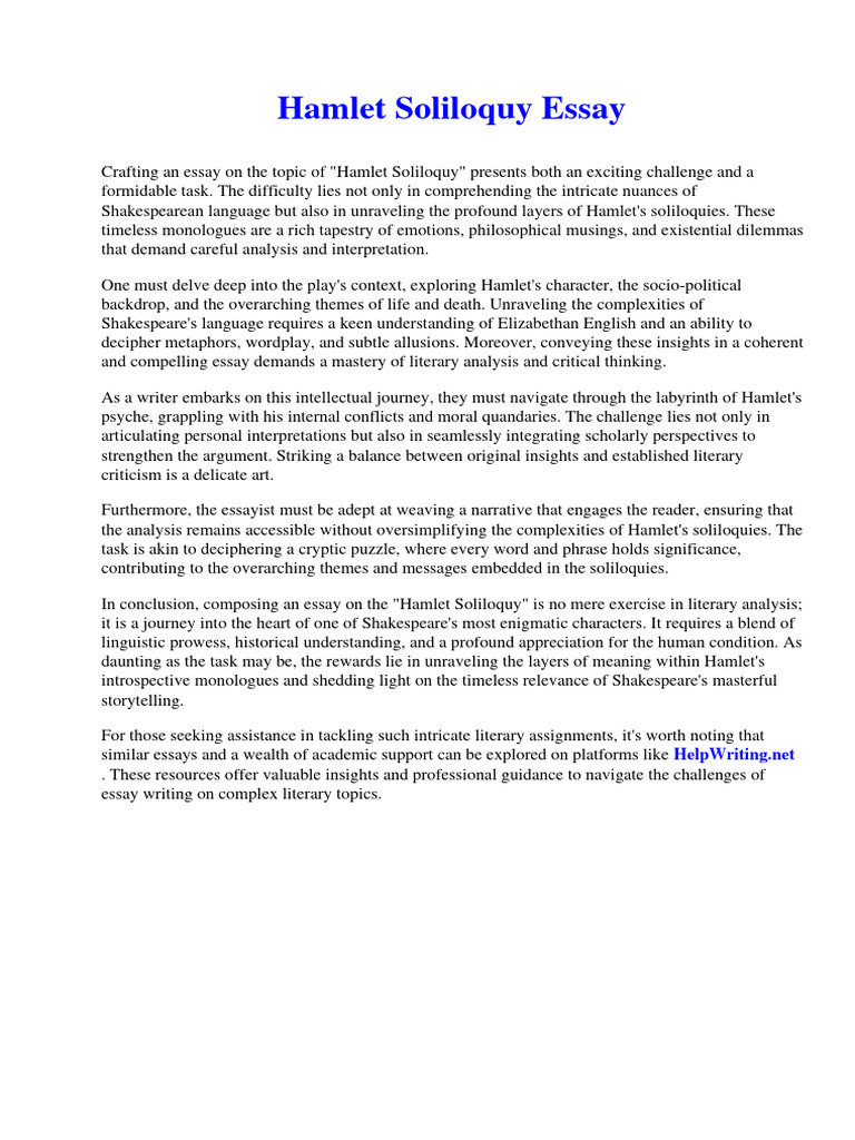 Hamlet Soliloquy Essay | PDF | Hip Hop Music | Homeschooling