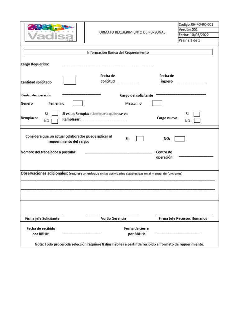 Formato Requerimiento de Personal | Descargar gratis PDF | Informática