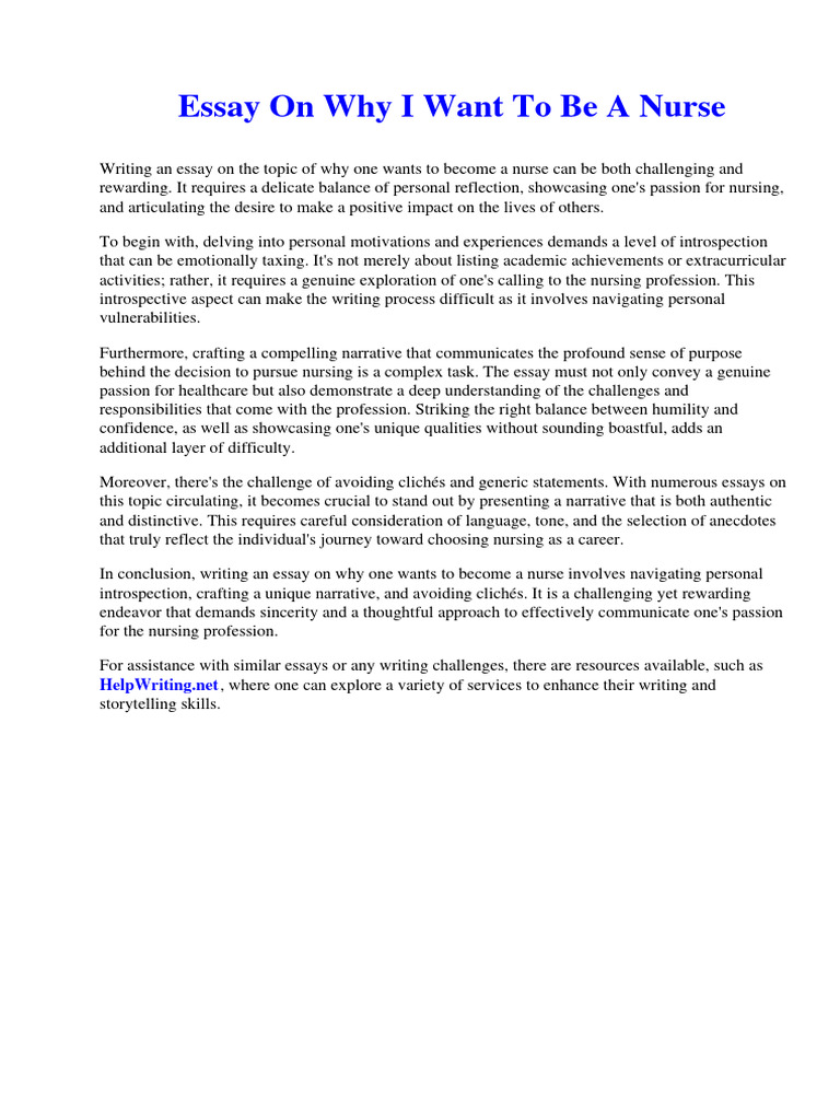 Why I Want to Be a Nurse Essay | PDF | Memory | Harry Potter