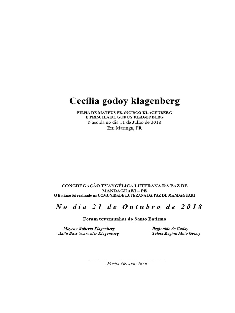 Batismo de Cecília Godoy Klagenberg | PDF