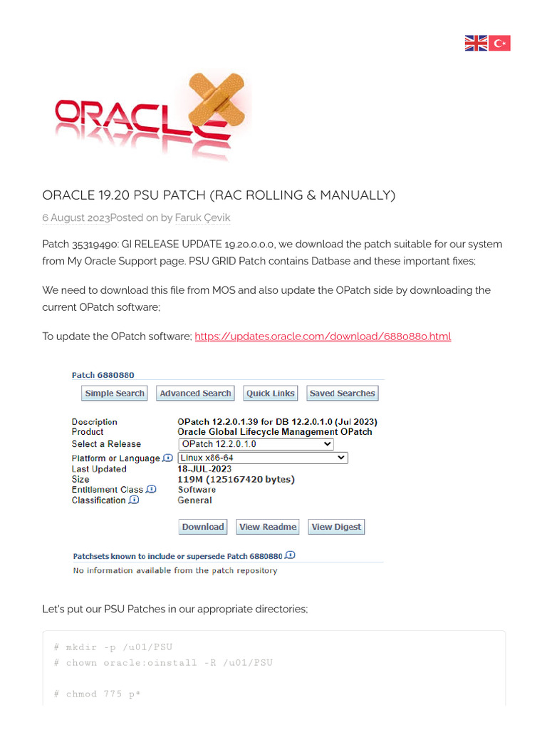 Oracle 19.20 PSU Patch Guide for RAC | PDF | Data Management Software ...