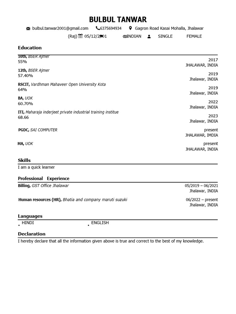 Bulbul Tanwar Flowcv Resume 20240115 | PDF