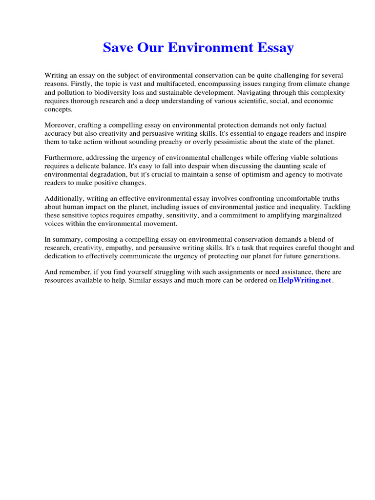 Save Our Environment Essay | PDF | Apology (Plato) | Socrates